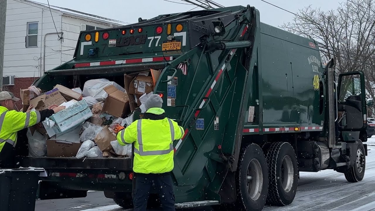 Garbage Truck Packing Heavy Manual Trash + Box Piles | Malverne DPW ...