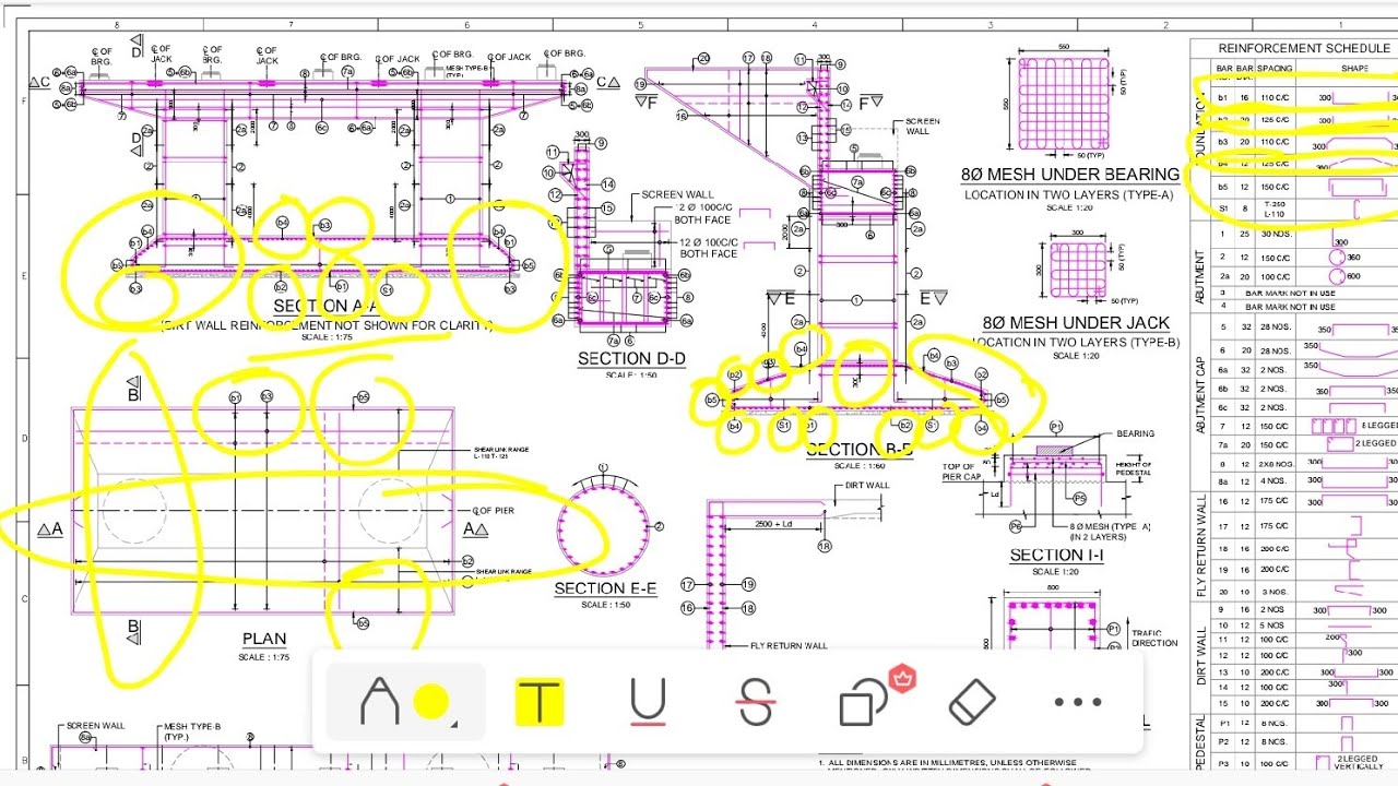 major bridge, Abutment foundation GAD+Reinforcement details drawing ...