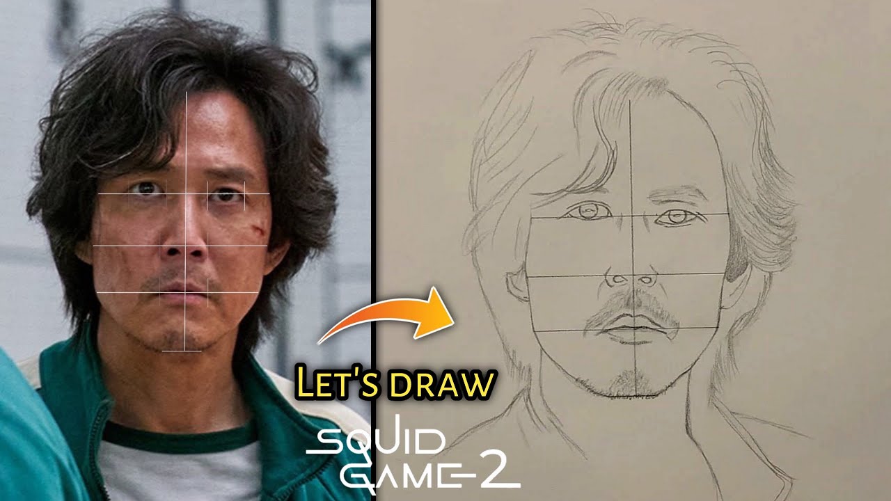 How to draw player 456 from Squid Game ||outline tutorial step by step ...