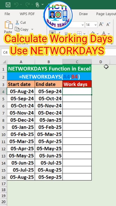 Calculate Working Days use NETWORKDAYS in Excel #shortvideo #microsoftexcel #viralreels # ...