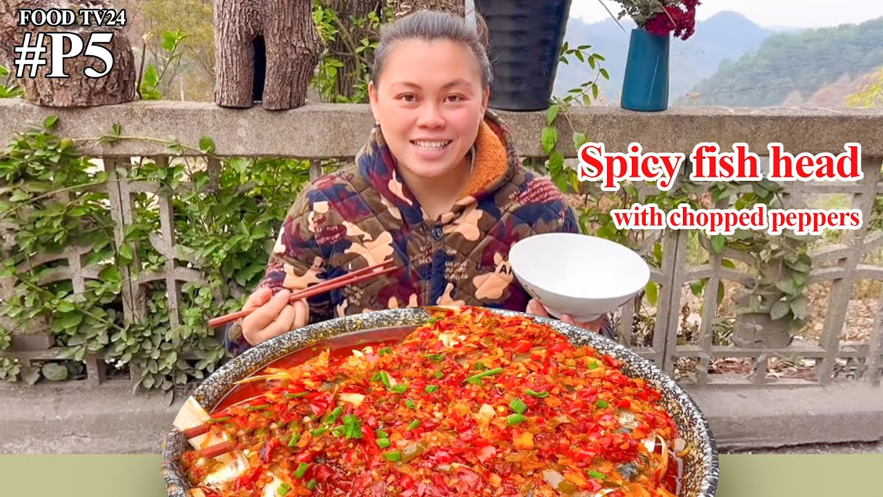 Today I made a spicy fish head with chopped peppers | Recording my ...