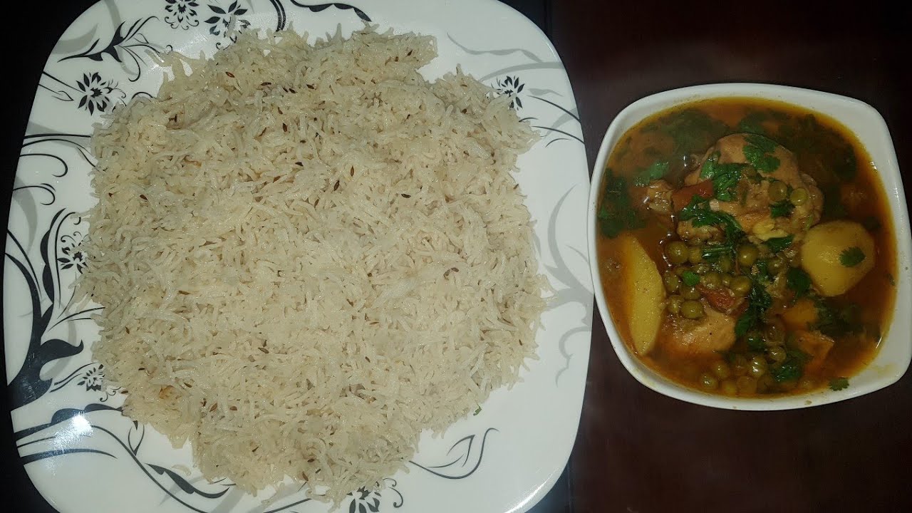 Chicken Allo Matar With Zeera Rice#Chicken Potato And Peas With Zeera ...