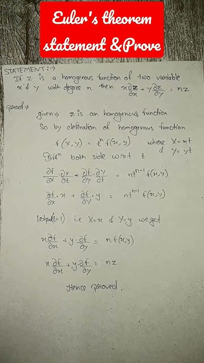 Euler's theorem statement and proof #impquestion #engineering Mumbai University important ...
