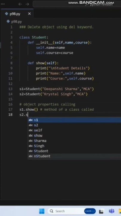 Delete objects using the del keyword in python - YouTube