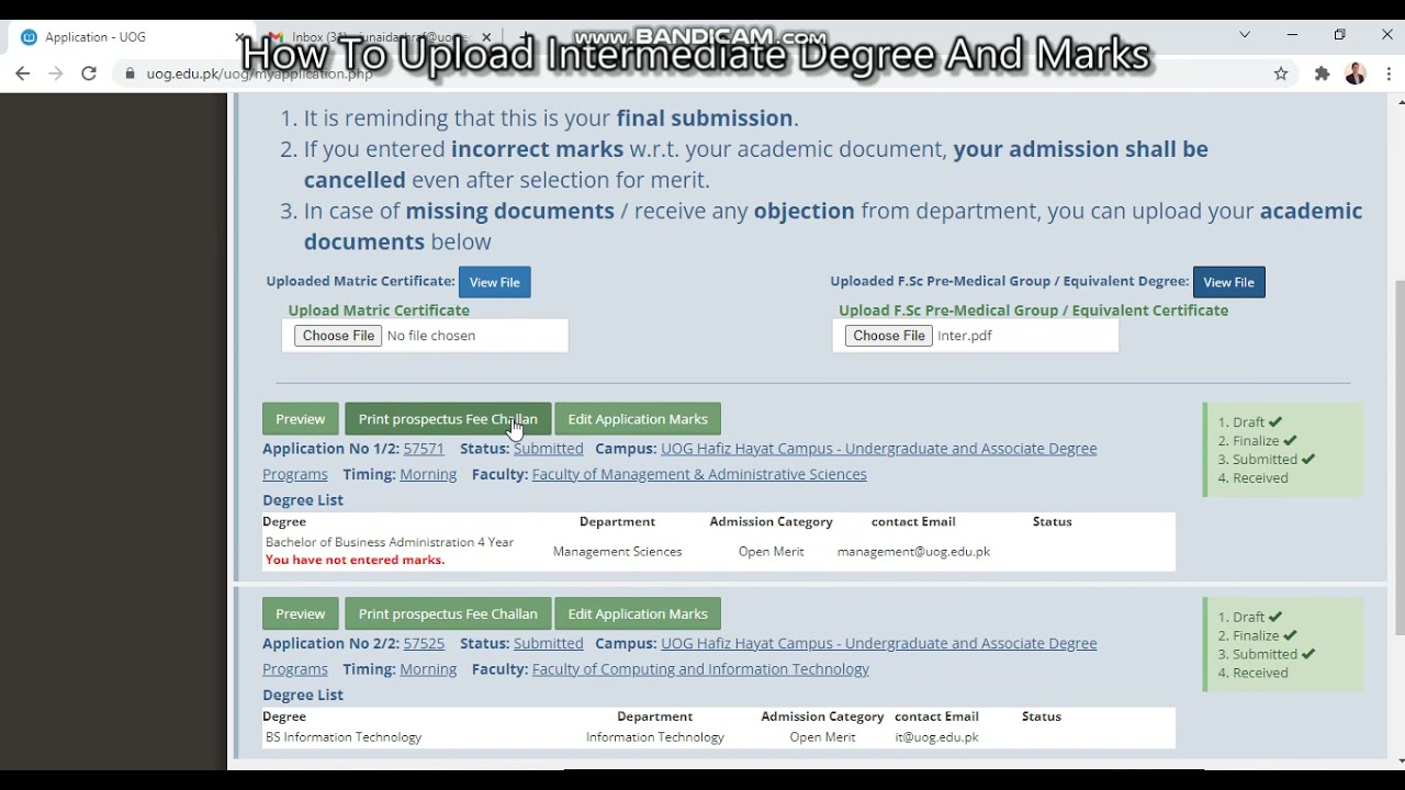 How to upload intermediate result cards and marks in UOG admission ...