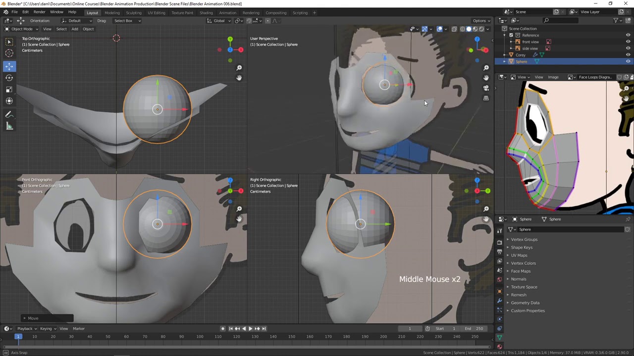006 Adjusting the Face and Adding the Eyes - YouTube