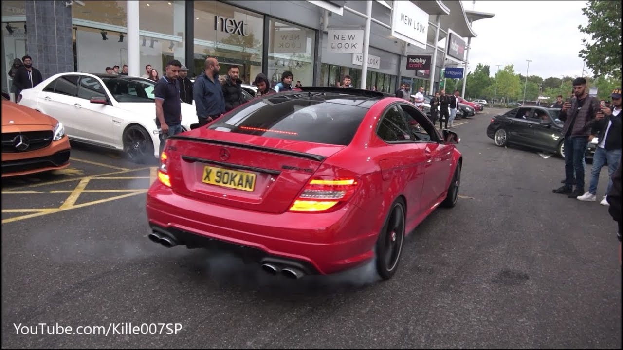 Mercedes C63 AMG burnout´s, revs & crazy ride 1080p - YouTube