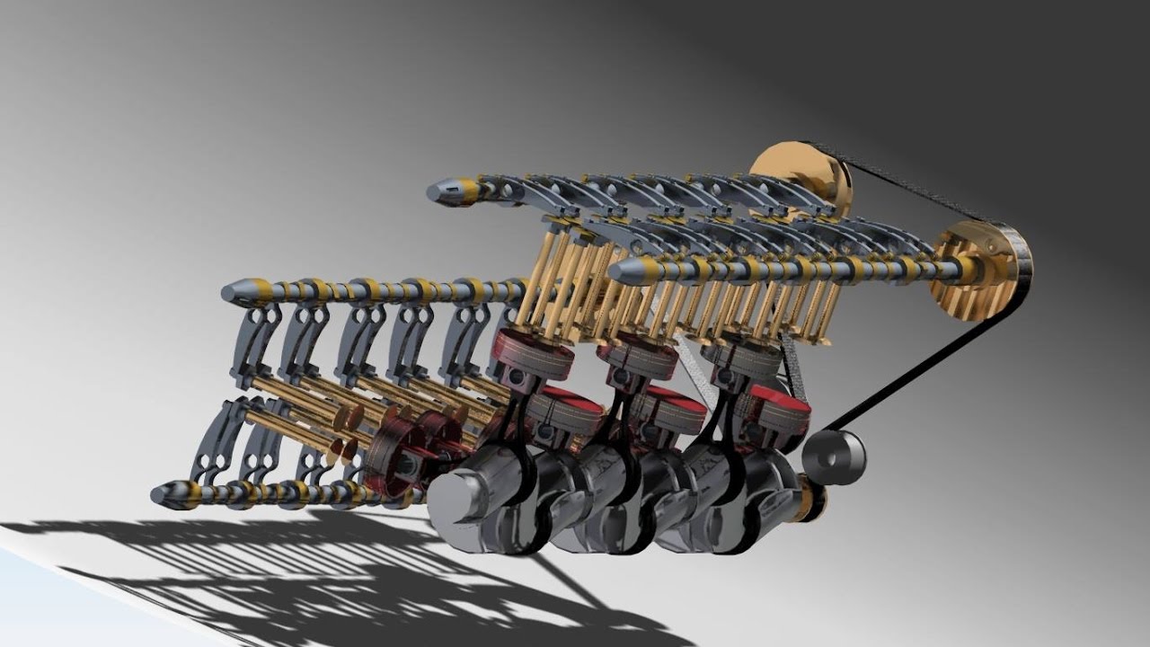 look on moving parts of running V12 engine - YouTube