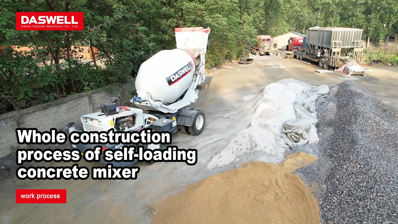 The whole construction process of self-loading concrete mixer - YouTube