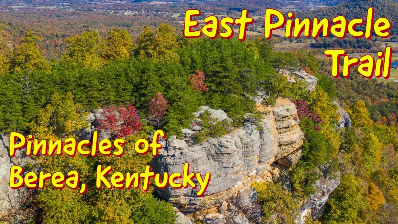 Drone's view over the East Pinnacle trail in Berea, Kentucky during the ...