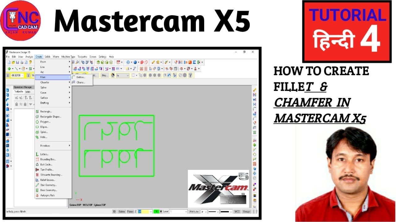 How to create Fillet & Chamfer in Mastercam X5 | mastercam X5 me fillet ...