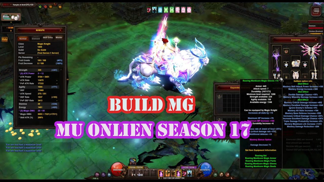 Mu Online Season 17 - Build Magic Knight PVM Test With Min Energy ...