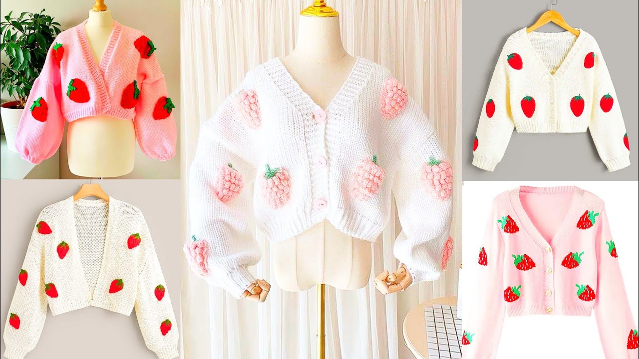 Crochet cardigan sweater/Crochet strawberry cardigan/Handknit chunky ...