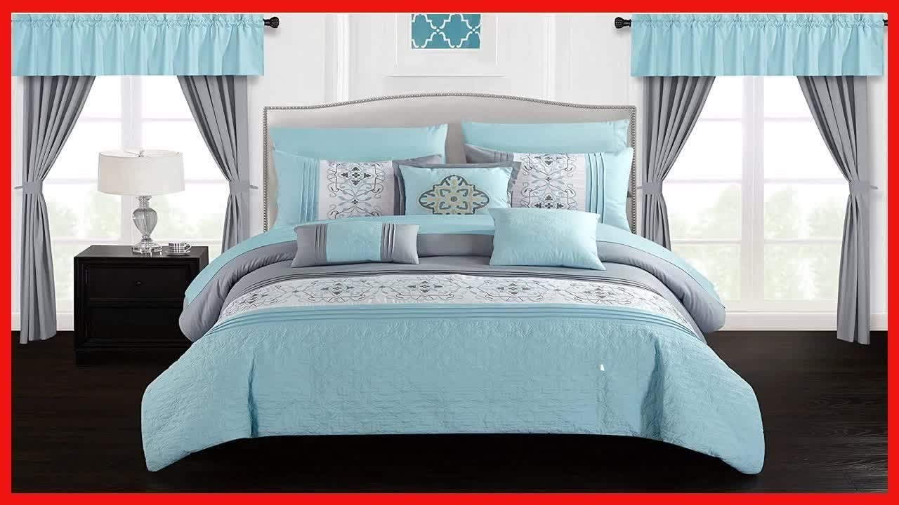 Chic Home Emily 20 Piece Comforter Set Color Block Floral Embroidered ...