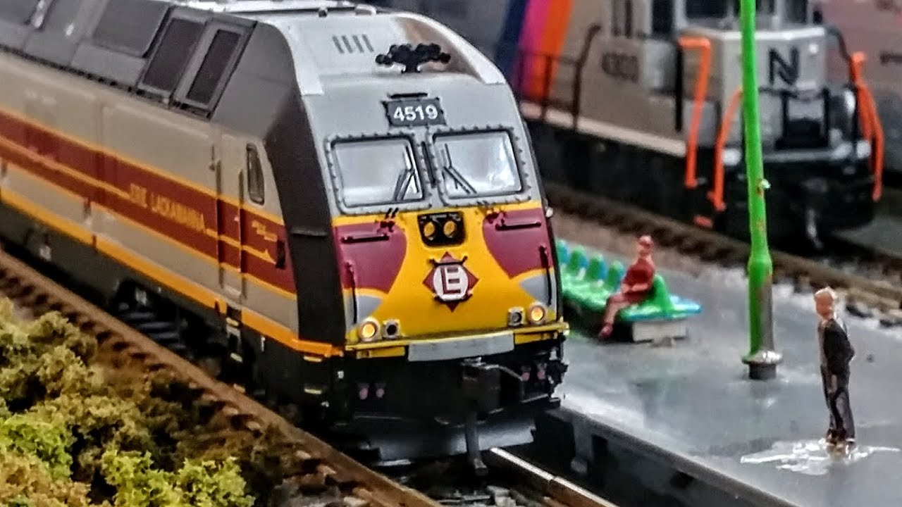 NJ TRANSIT Erie Lackawanna Heritage unit.and more! N scale trains - YouTube