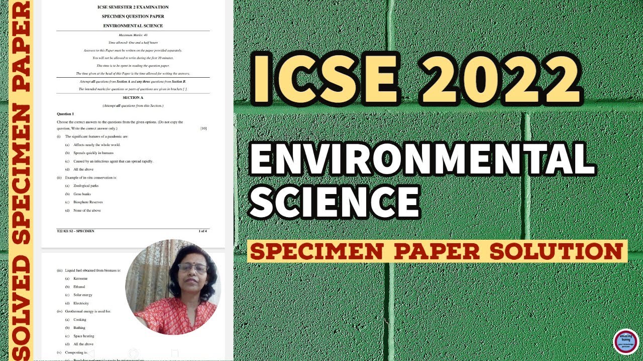 EVS ICSE CLASS10 Question paper Sem 2( 2022)SPECIMEN PAPER - YouTube