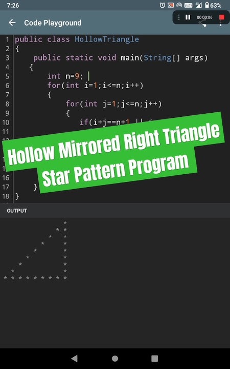 Hollow Mirrored Right Triangle Star Pattern program | Java Program #Java #Programming - YouTube