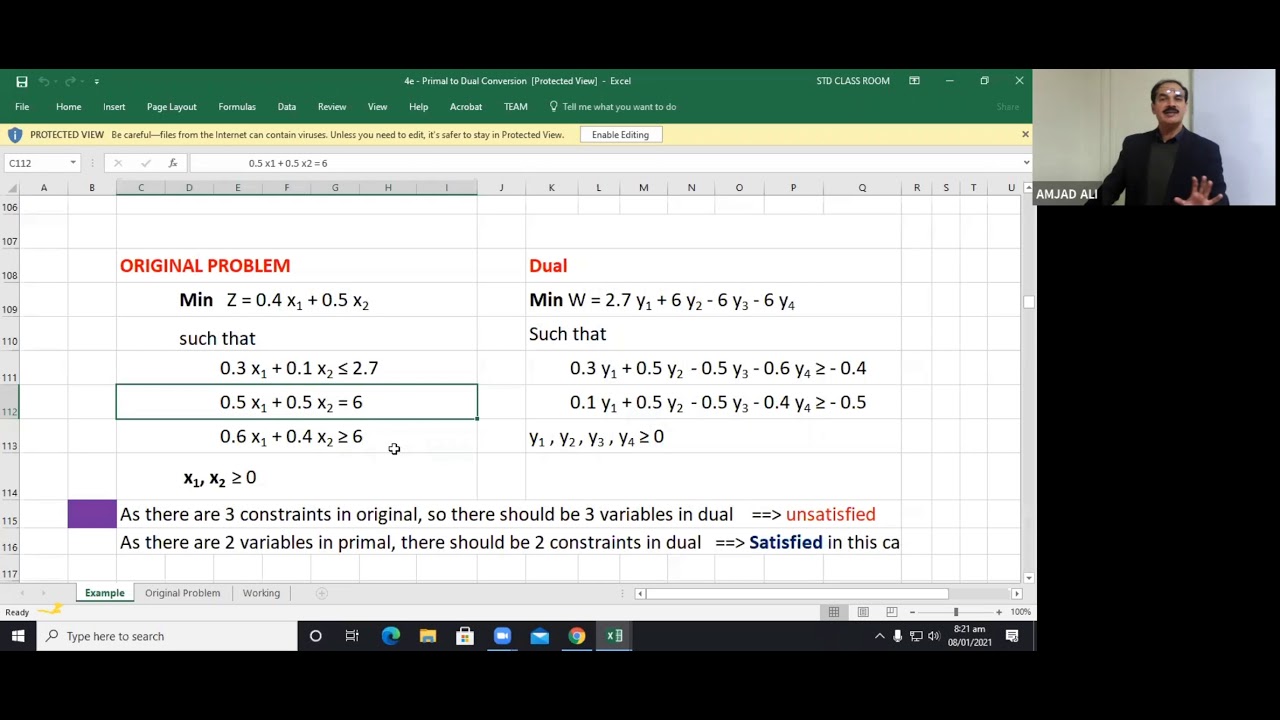 Jan 8 OR(W1) - Primal to Dual Conversion - Mixed Type Constraints and ...