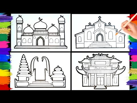 How to Draw Mosque, Chapel, Temple, Vihara - Easy & Simple Tutorials ...
