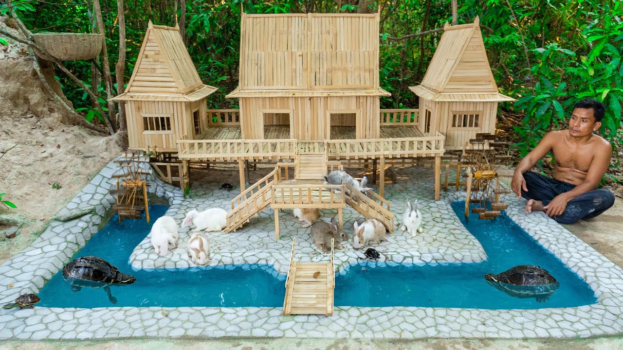 Rescue Turtle And Rabbit Build Rabbit Bamboo House And Turtle Pond ...