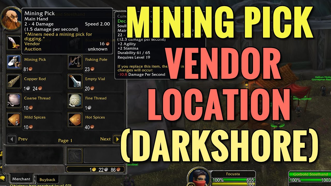 Darkshore Mining Pick Vendor Location - WoW Classic - YouTube