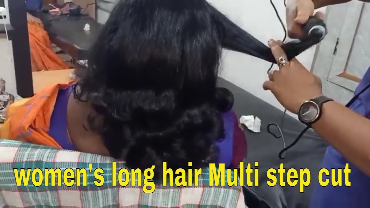 women's long hair Multi step cut | long to short step cut| - YouTube