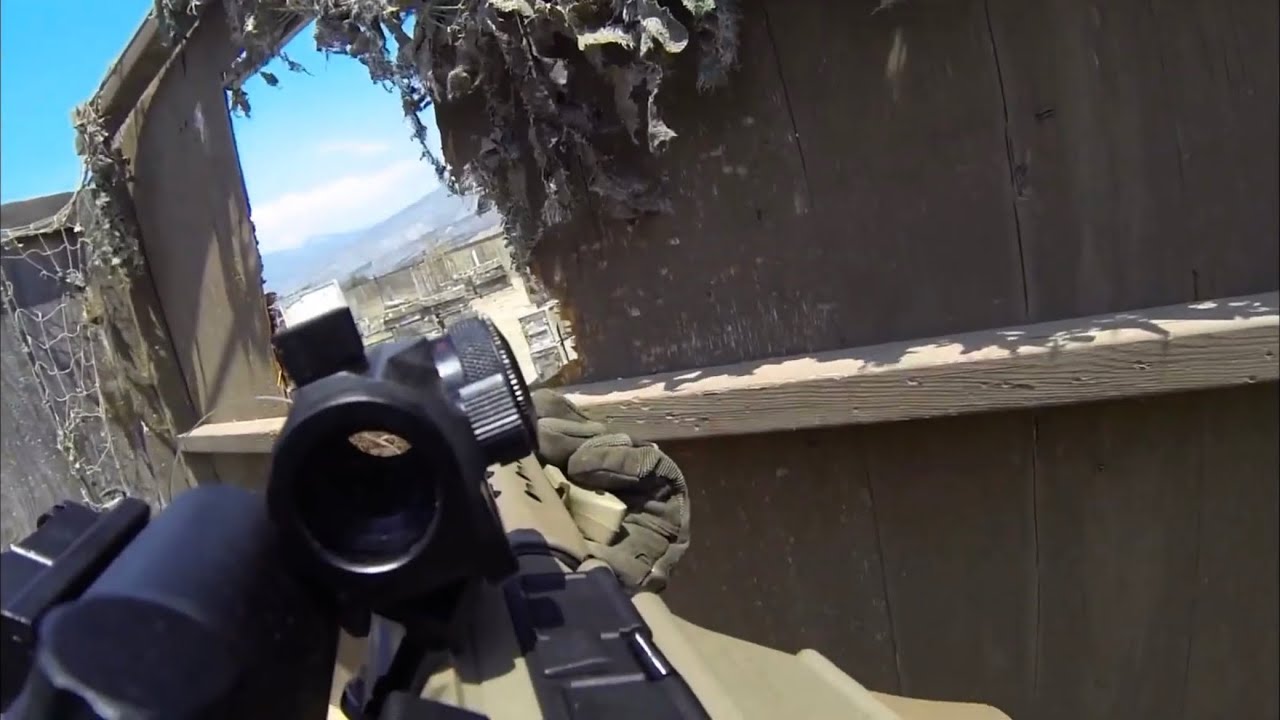 Playing with ACOG and canted red dot airsoft - YouTube