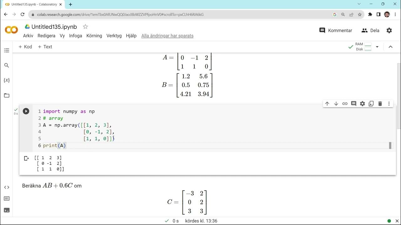 Matriser med Numpy - YouTube