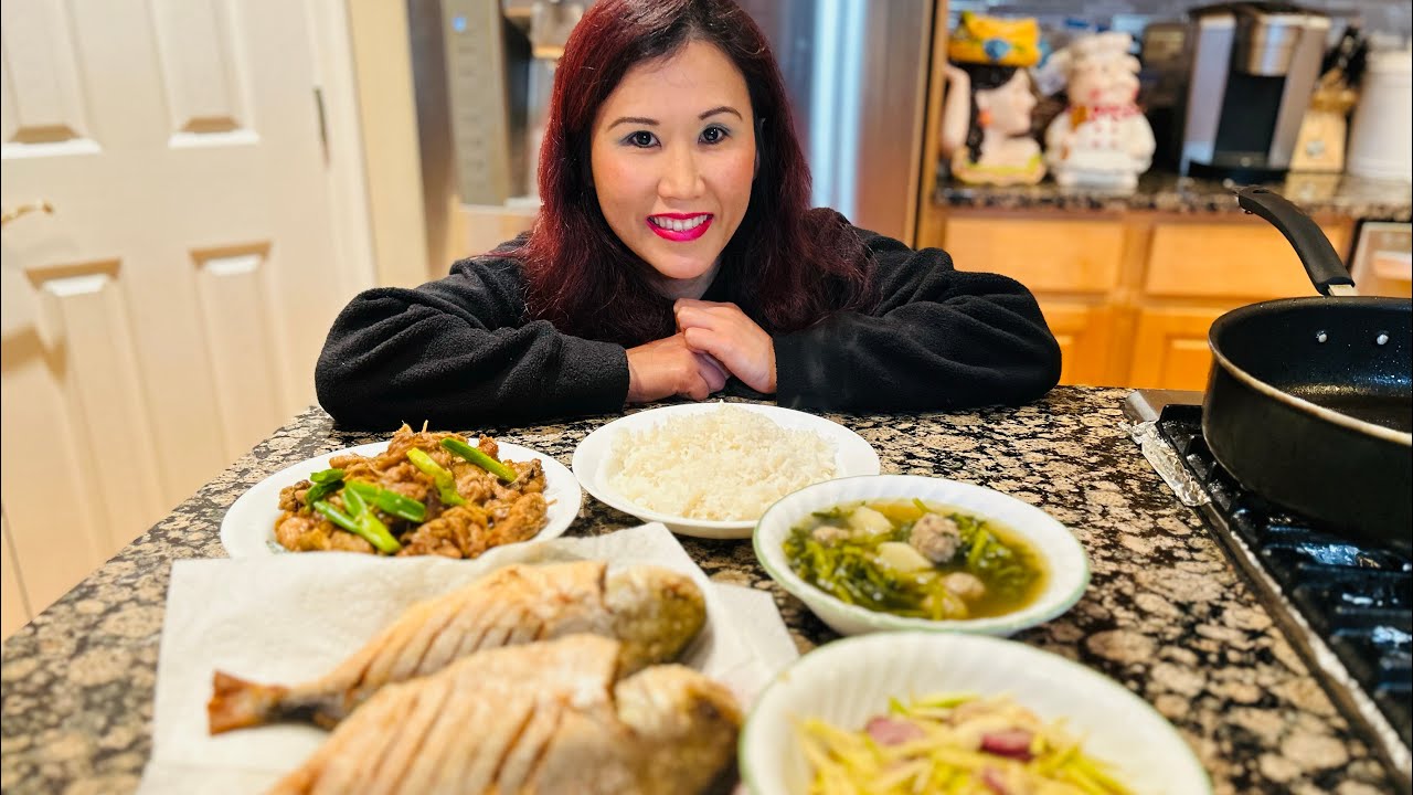 Khmer Easy Cooking | Three Main Dishes Dinner | Fried Pompano & Green ...