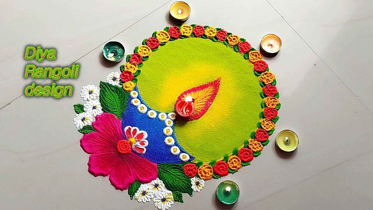 Easy & Unique Diya rangoli designs | new rangoli | design for diwali ...