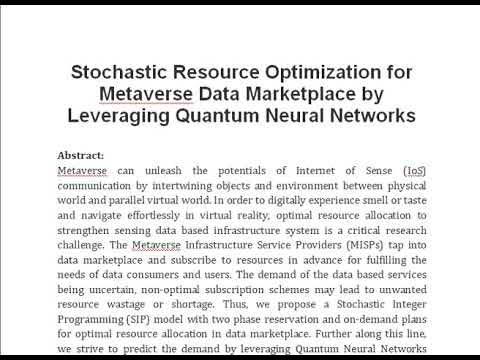 Stochastic Resource Optimization for Metaverse Data Marketplace by Leveraging Quantum Neural ...