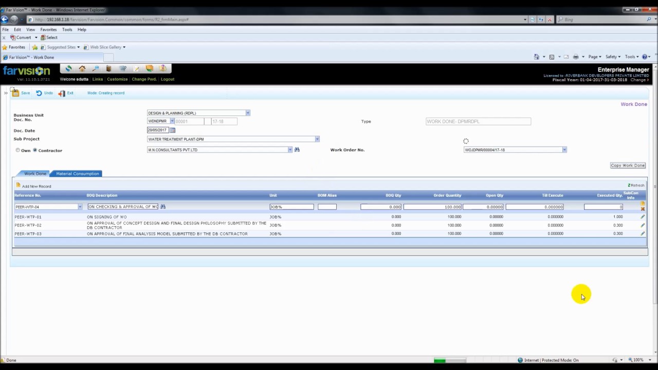 Farvision Tutorial by Sayan Dutta on Work Done Entry - YouTube