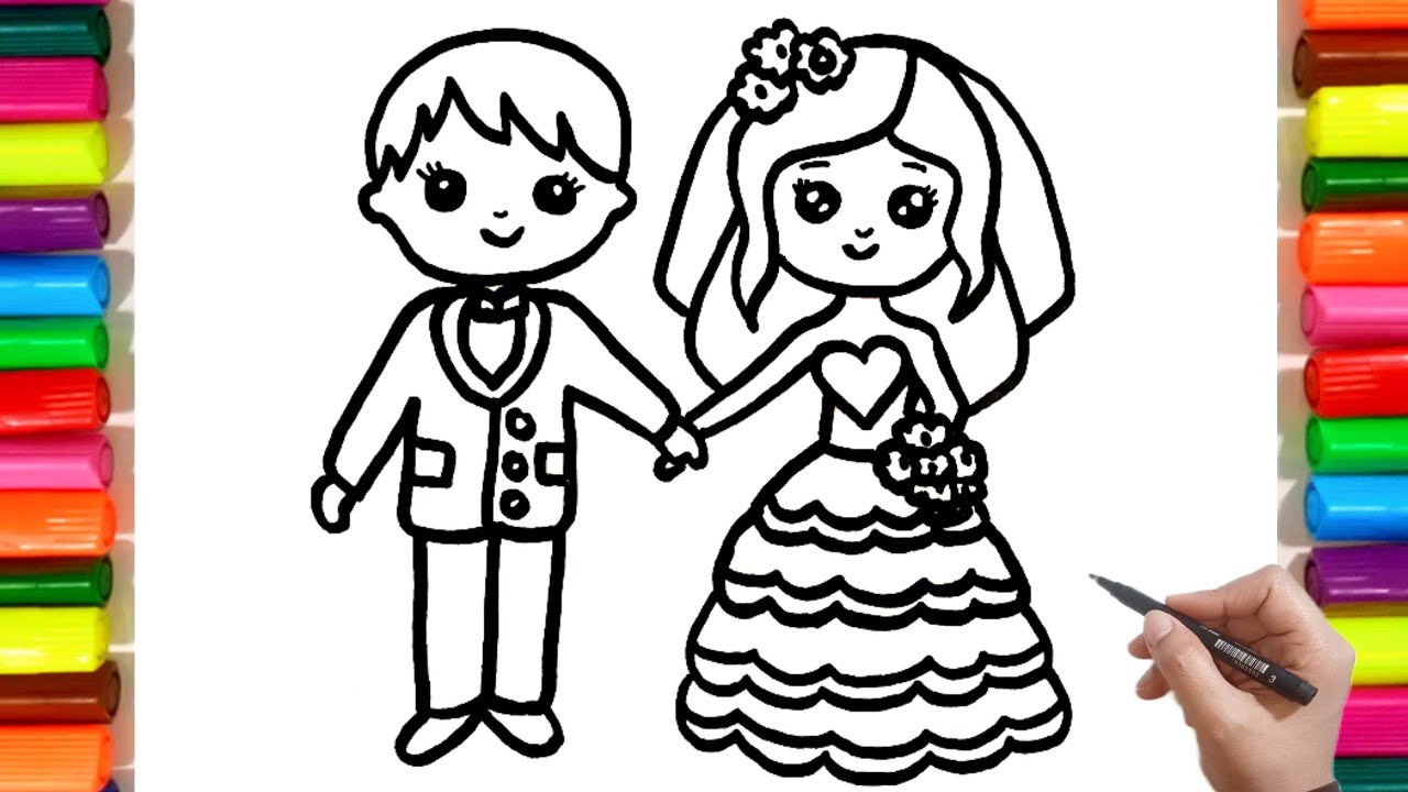 So Cute Bride and Groom Drawing, Painting and Coloring for Kid's ...