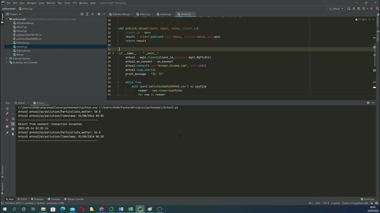 MQTT Python sensor simulation from a CSV file. - YouTube