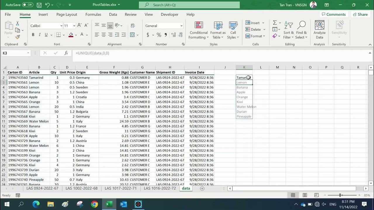 Excel Sumifs and Unique Function | Tip Excel 104 - YouTube