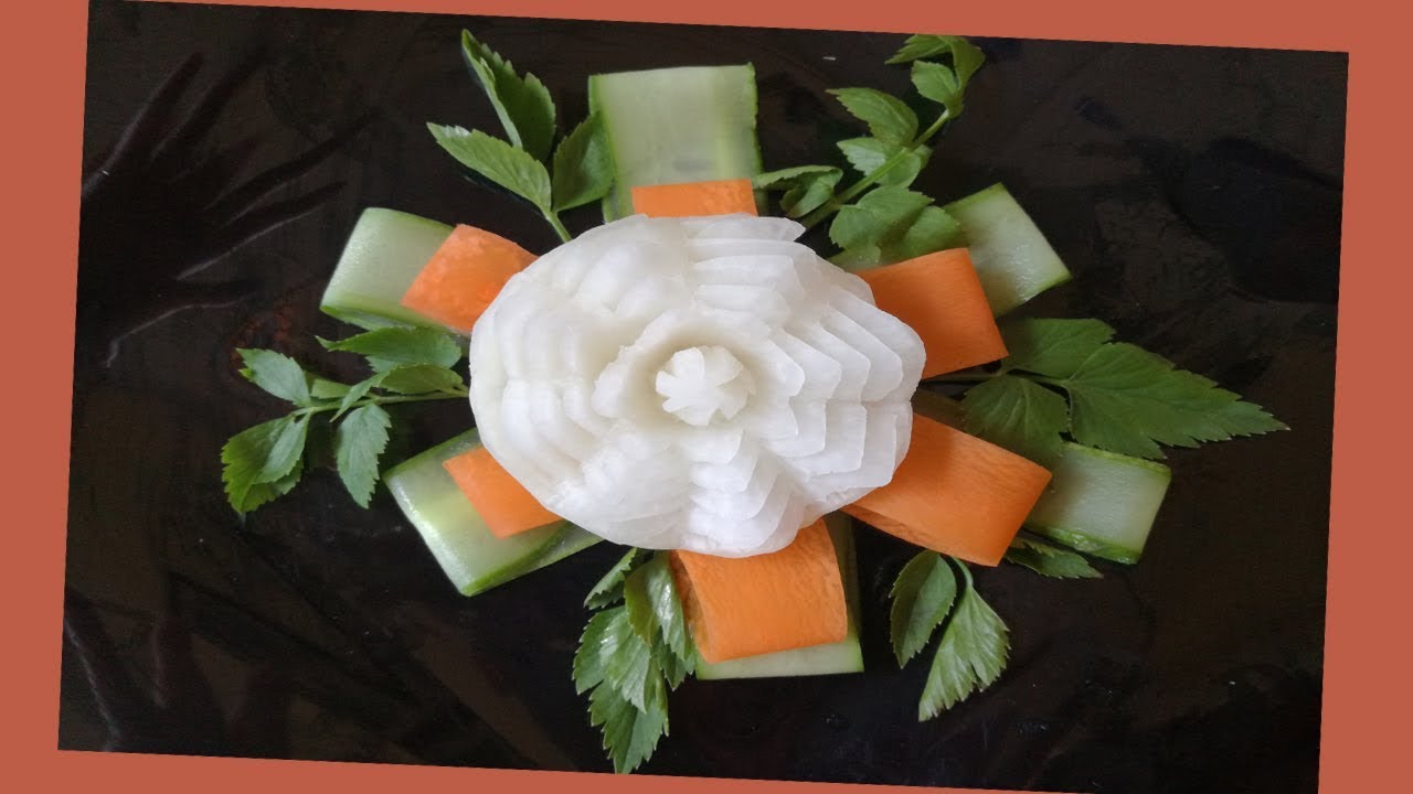 Beautiful Garnish White Radish With Carrot And Cucumber Vegetable - YouTube
