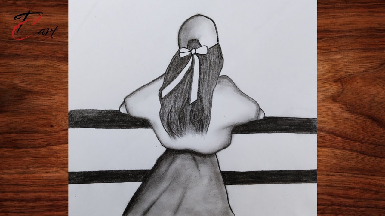 How to Draw A Girl Back Side Pencil Drawing || Easy Girl Pencil Drawing ...