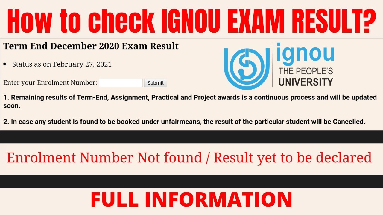 How to check IGNOU exam result || IGNOU FEB 2021 EXAM RESULT New ...
