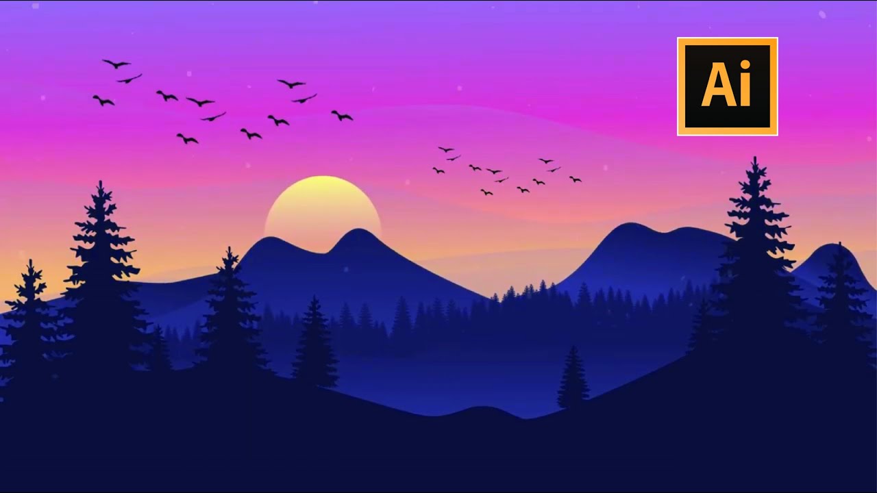 Beautiful Landscape Background Design | Adobe Illustrator Tutorial ...