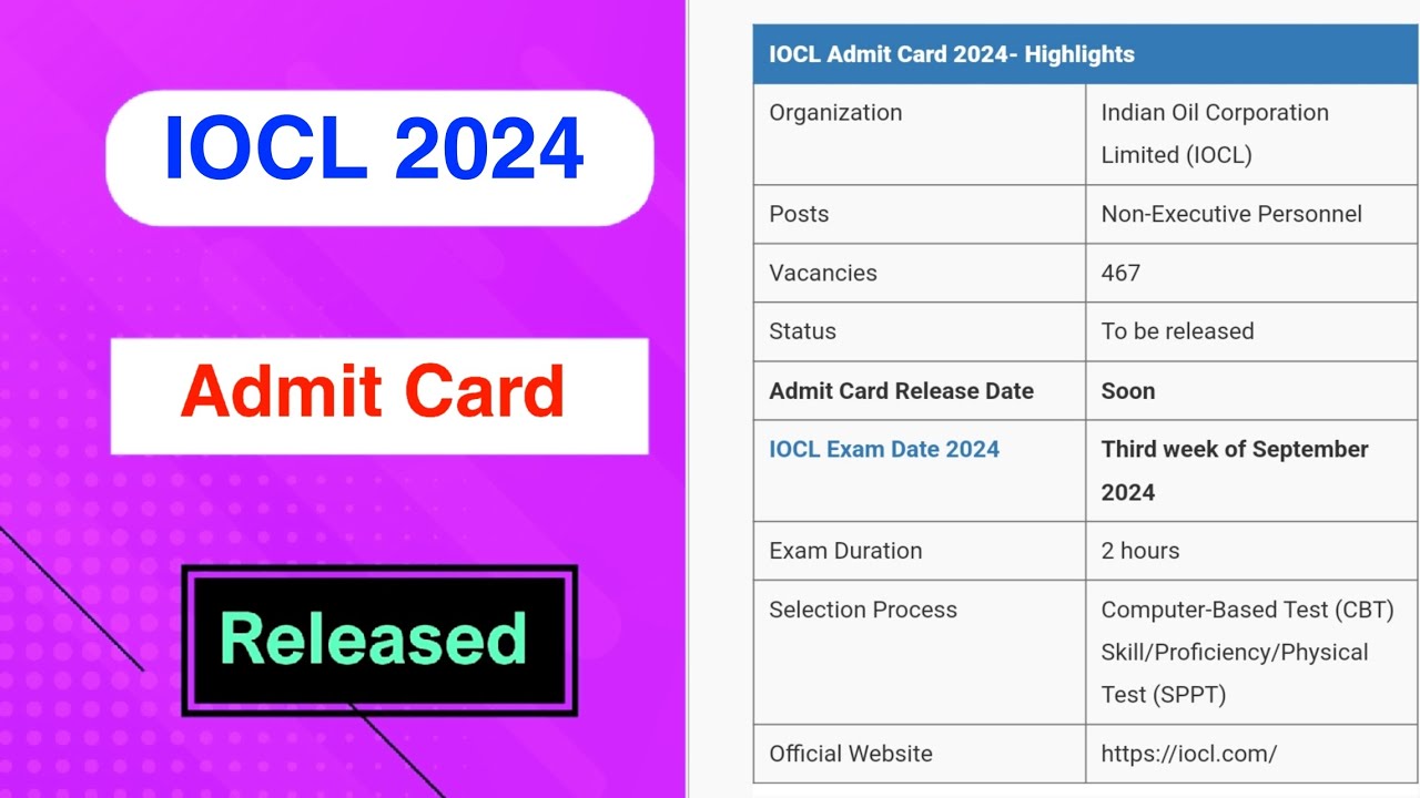 IOCL 2024 Admit Card Released | IOCL 2024 Admit Card Out by MDE - YouTube
