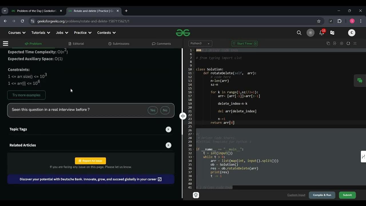 Rotate and Delete || POTD || GeeksforGeeks || Python Solution || Easy Explanation - YouTube
