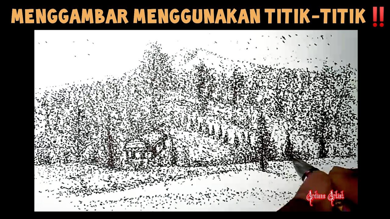 Cara Menggambar Gunung Merapi Menggunakan Teknik Pointilis | Step by ...