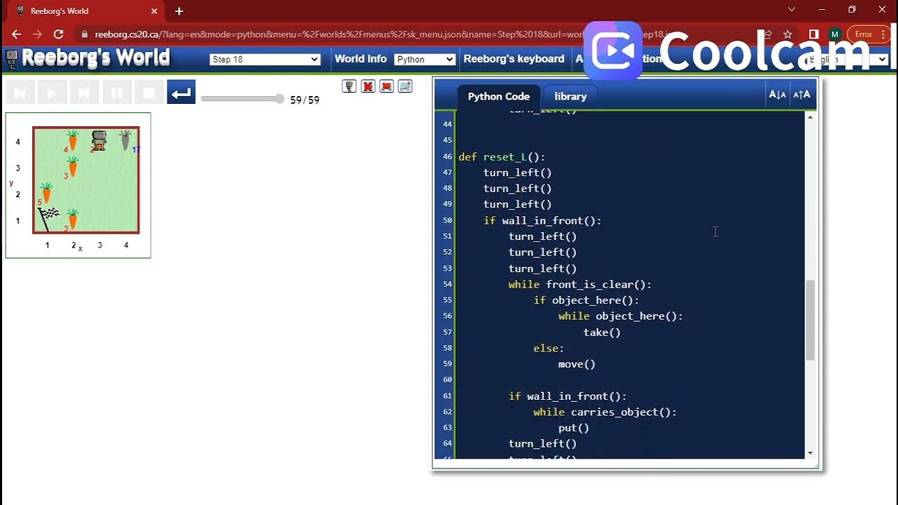 reeborg step 18 solution - YouTube