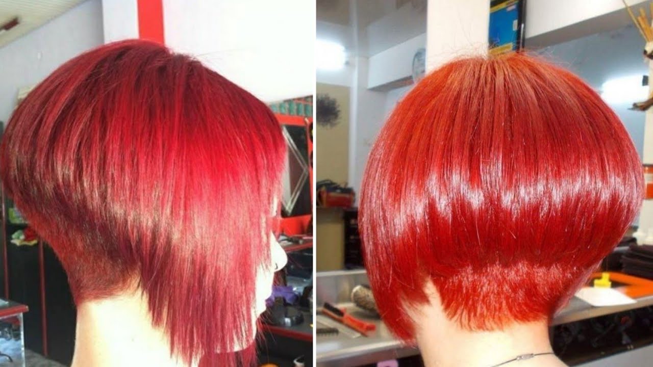 Fantastic and Stylish Red short Bob haircut side undercut Half shaved ...