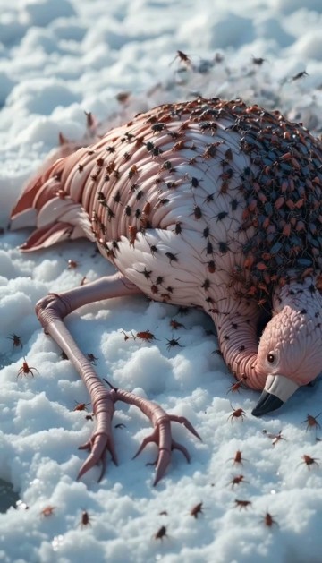 A Flamingo injured by ticks and parasites. The rescue team arrived in ...