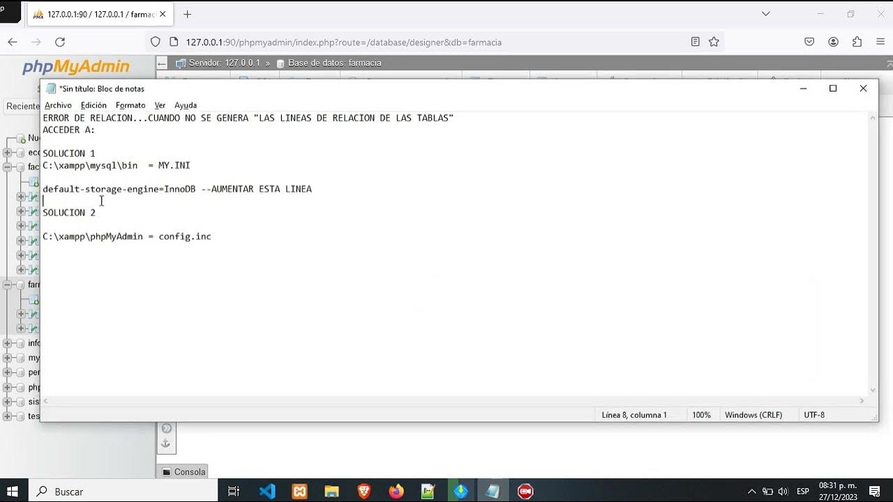 'ERROR' ACTIVAR RELACIONES EN TABLAS EN PHPmyADMIN - YouTube