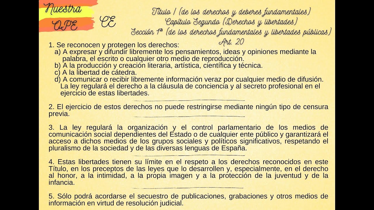 Artículo 20 de la Constitución Española - YouTube