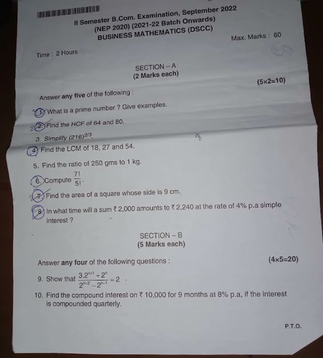 Second Semester Bcom Business Mathematics Question Paper. - YouTube