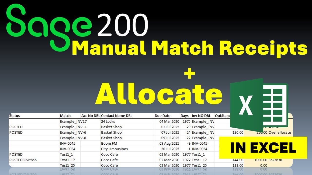Sage 200 Receipt Import and Allocation via Manual imput - YouTube