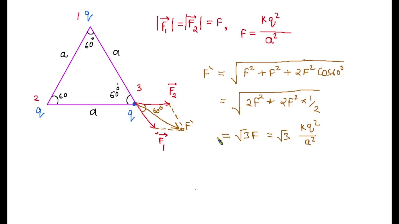 ELECTROSTATICS FORCE ON CHARGE PARTICLE PLACED AT CORNER OF TRIANGLE ...